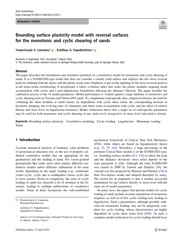 Bounding Surface Plasticity Model With Reversal Surfaces For The Monotonic And Cyclic Shearing