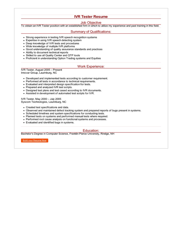 IVR Tester Resume | PDF