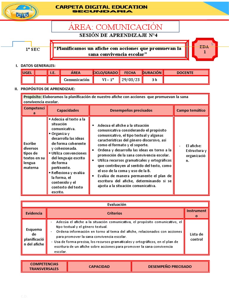 1° Sesión de Aprendizaje Sesión4-Sem.2-Exp.1 | PDF | Aprendizaje | Evaluación