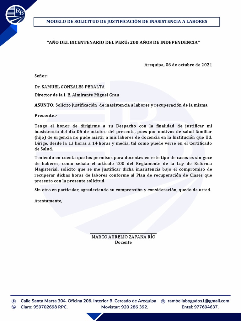 Modelo de Justificacion de Inasistencia A Trabajo | PDF