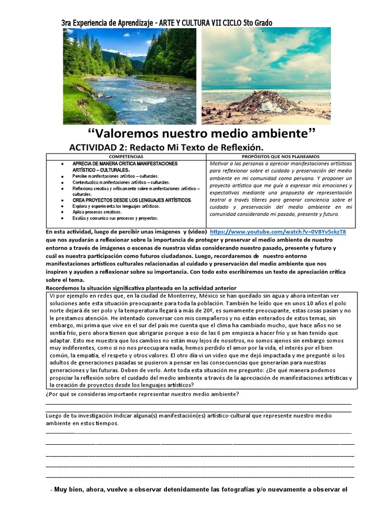 3° EdA Act 2 VII Ciclo Arte y Cultura - 5tos | PDF | Entorno natural | Sicología