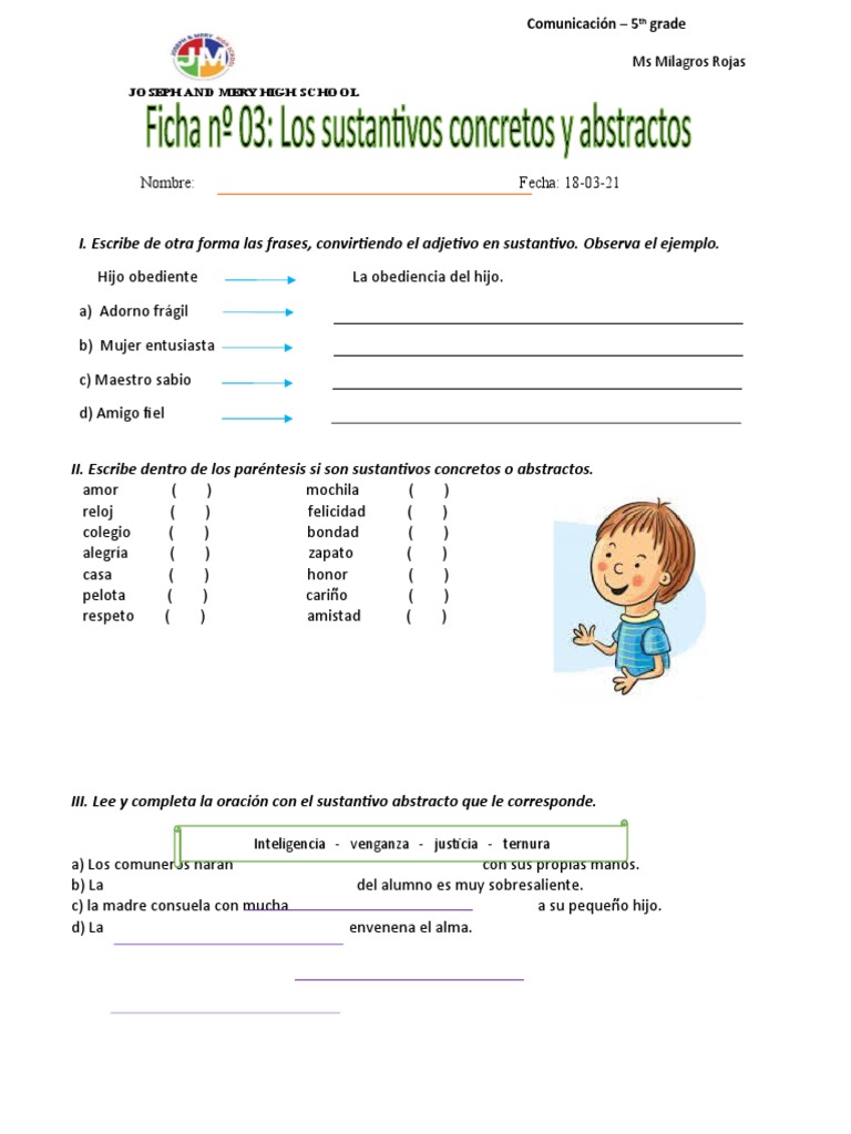 Ficha #03 Sustantivos Concretos y Abstractos | PDF