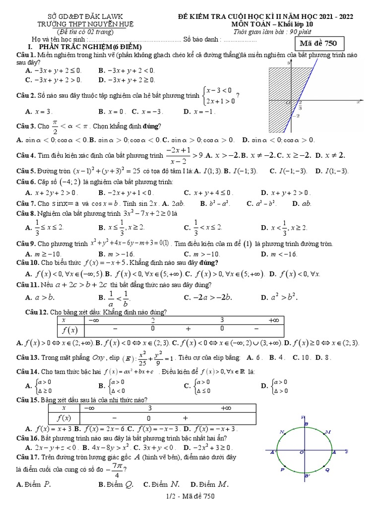 De Cuoi Hoc Ki 2 Toan 10 Nam 2021 2022 Truong Thpt Nguyen Hue Dak Lak (1) | PDF