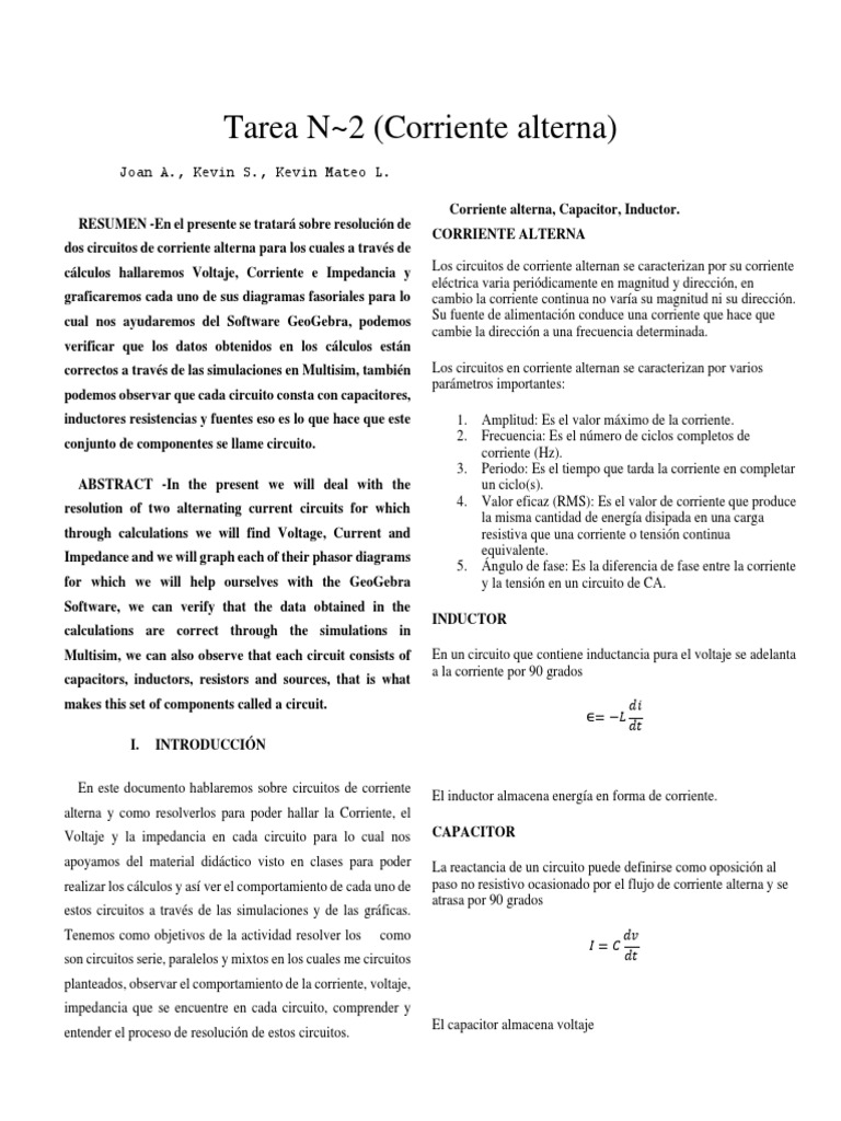 Tarea N 2 Siguencia Loja Arias | PDF | Corriente eléctrica | Red eléctrica