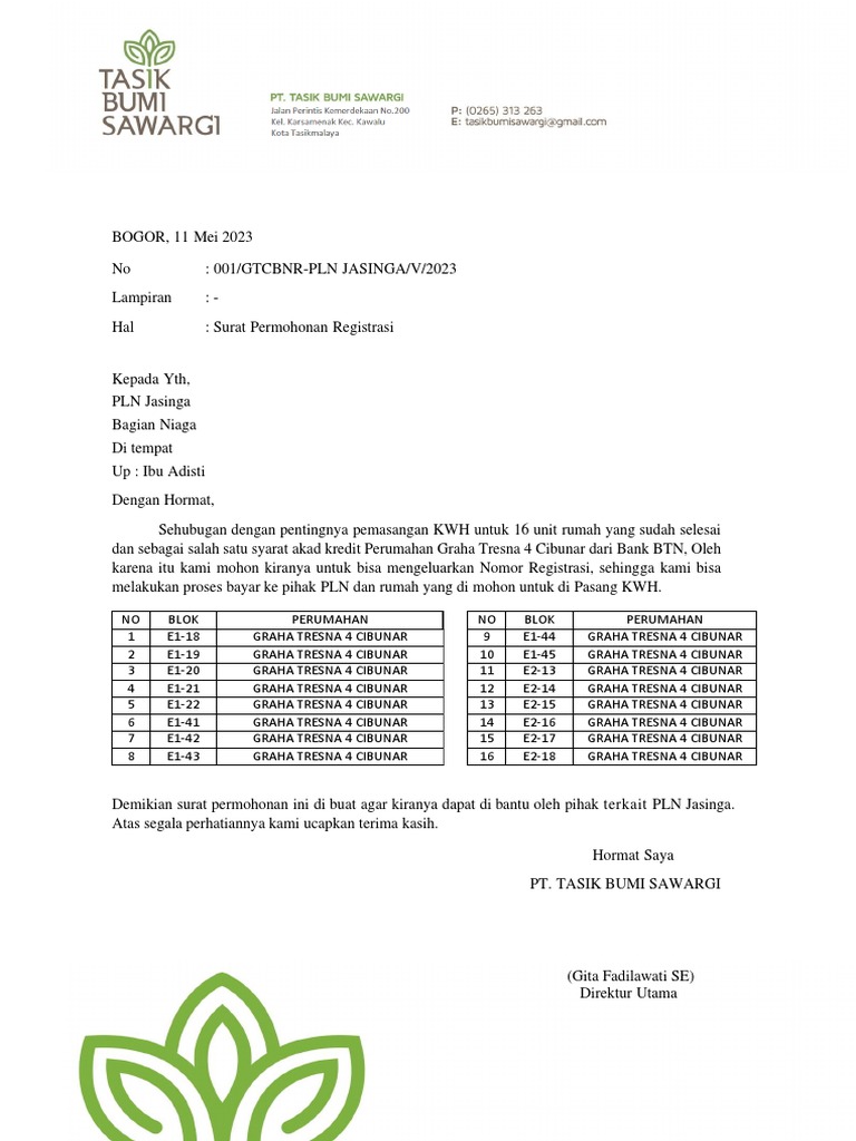 Surat Permohonan Pln Gt4 Pdf