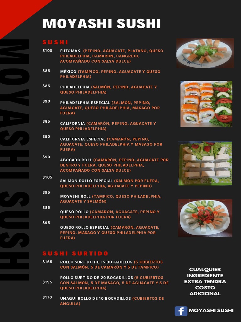 Menú Completo de Moyashi Sushi | PDF | Mariscos | Sushi