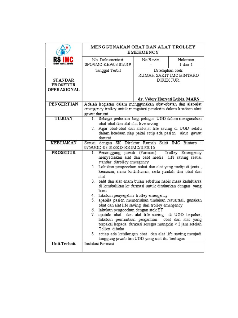 SPO MENGGUNAKAN OBAT DAN ALAT TROLLEY EMERGENCY | PDF