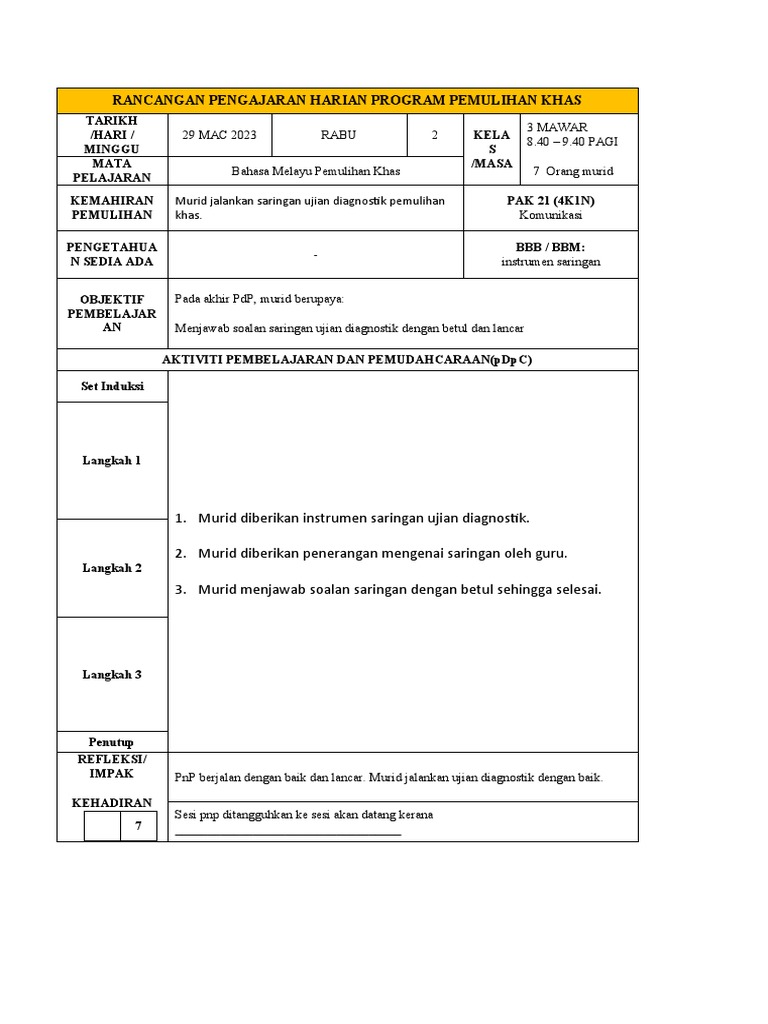 RPH Pemulihan Khas Bahasa Melayu | PDF
