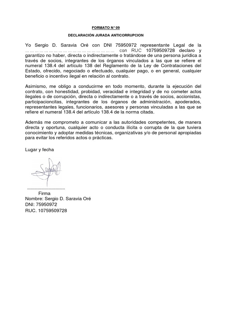 Formato #9 - DJ Anticorrupción | PDF Formato #9 - DJ Anticorrupción | PDF