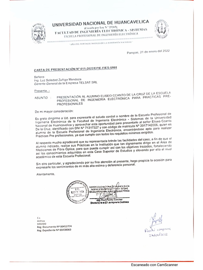 Carta de Presentación Firmado | PDF Carta de Presentación Firmado | PDF