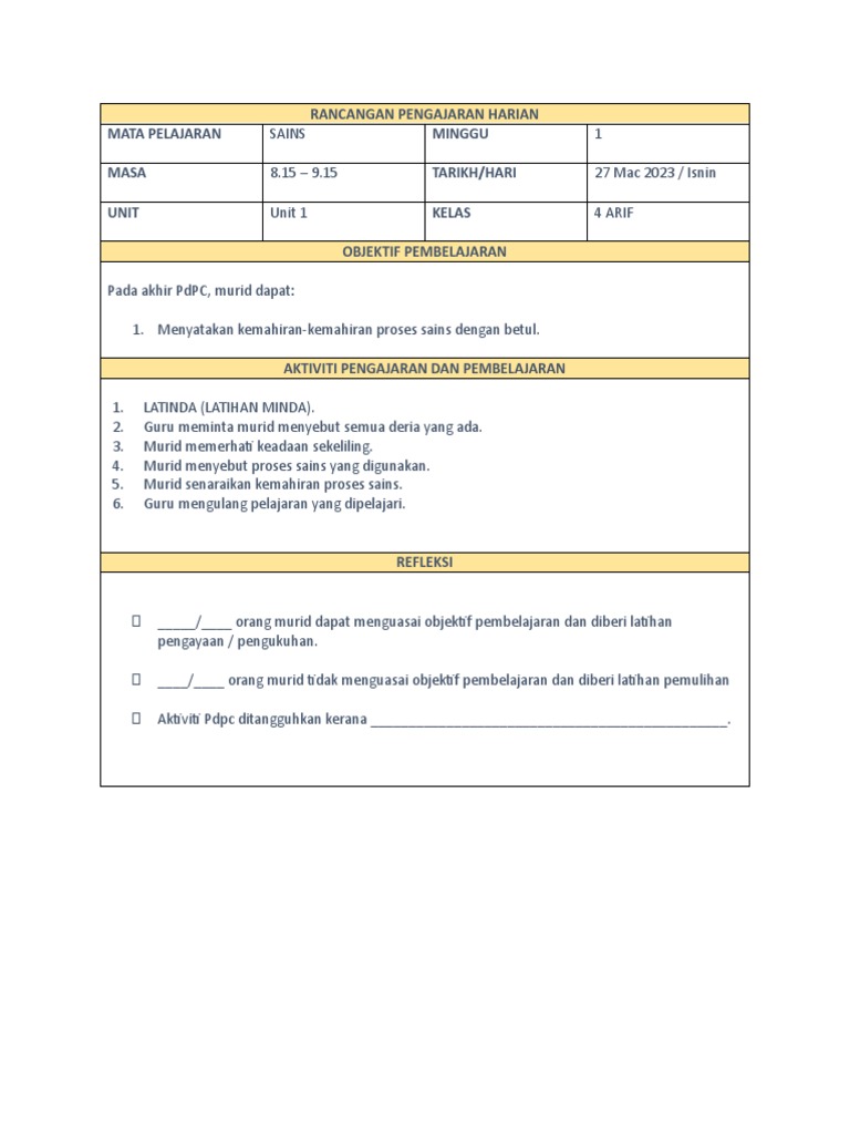 Templat RPH Ringkas | PDF