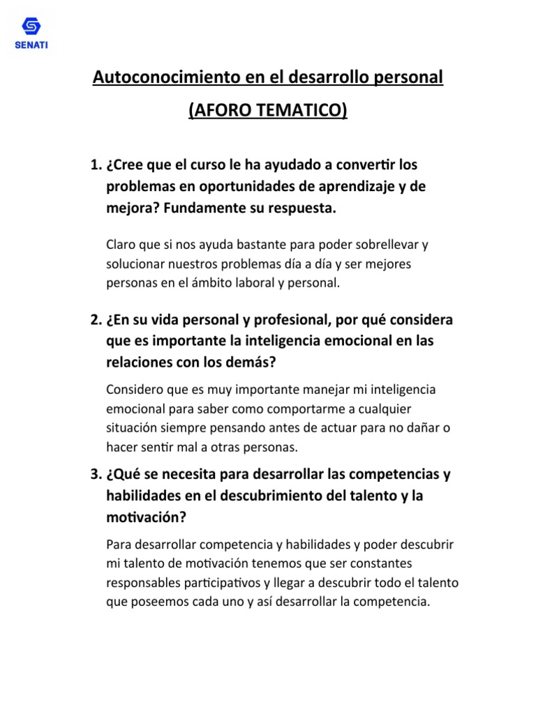 Autoconocimiento en El Desarrollo Personal | PDF | Relaciones personales, crianza y desarrollo ...