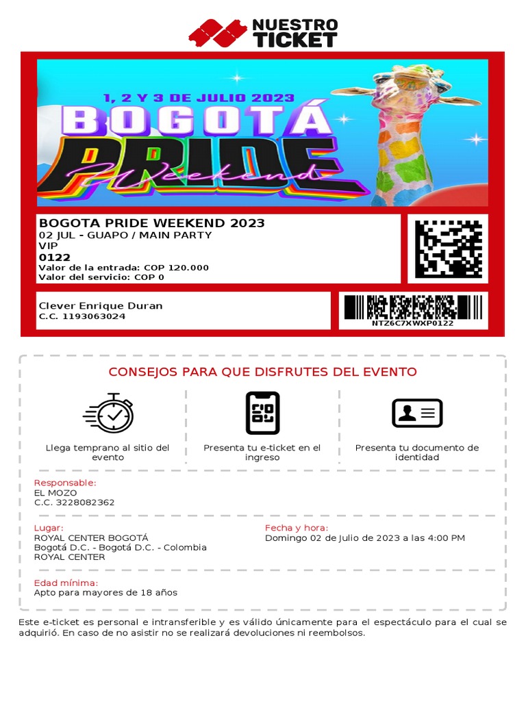 Nuestro Ticket - E-Ticket (BOGOTA PRIDE WEEKEND 2023 - 02 JUL - GUAPO - MAIN PARTY - Clever ...