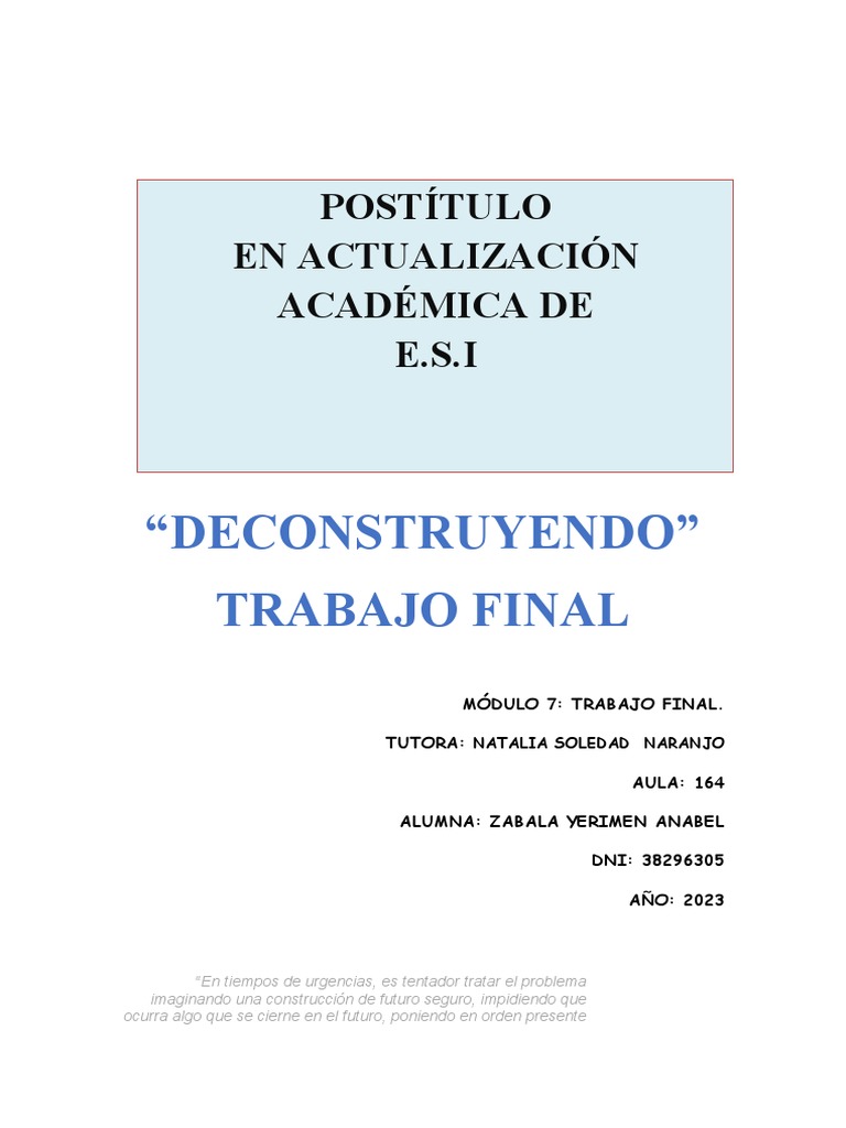 Trabajo Final Actualizacion Academica Esi | PDF | Enseñando | Educación sexual