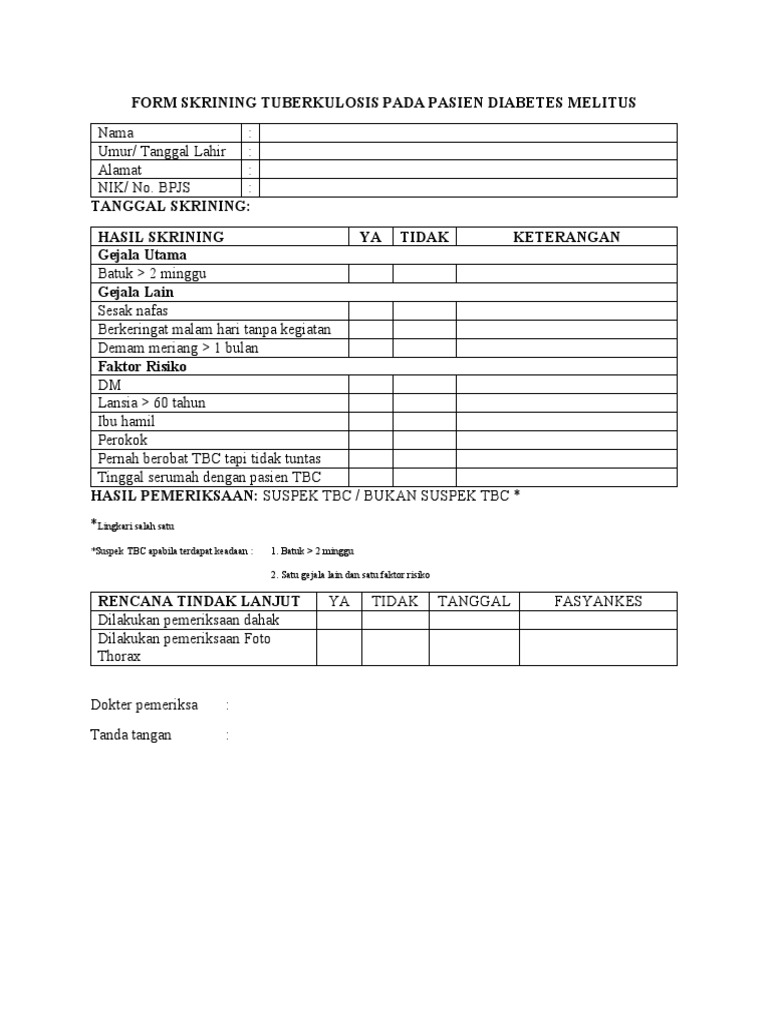 Form Skrining Tuberkulosis Pada Pasien Diabetes Melitus | PDF