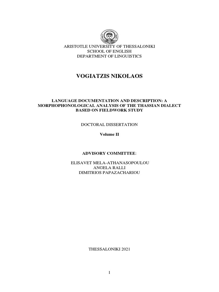A Morphophonological Analysis Of The Thassian Dialect Vol 2 Pdf