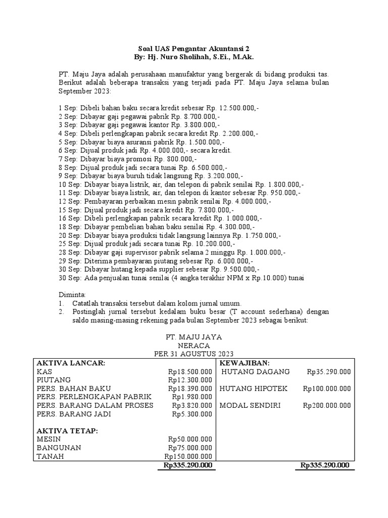 Soal UAS Pengantar Akuntansi 2 | PDF