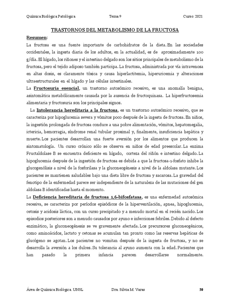 2021-tema-9-fructosuria-varas | PDF | Mutación | Metabolismo