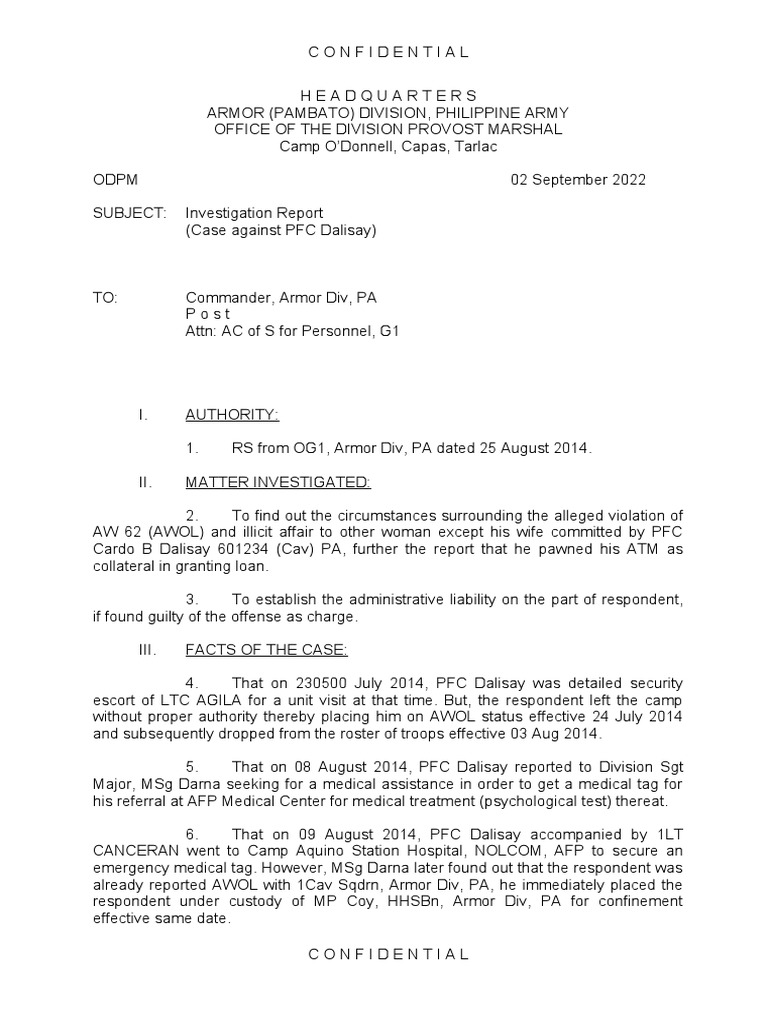 AWOL IR Sample | PDF | Justice | Crime & Violence