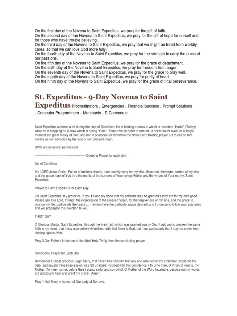 Saint Expeditus Novena | PDF | Lord's Prayer | Prayer