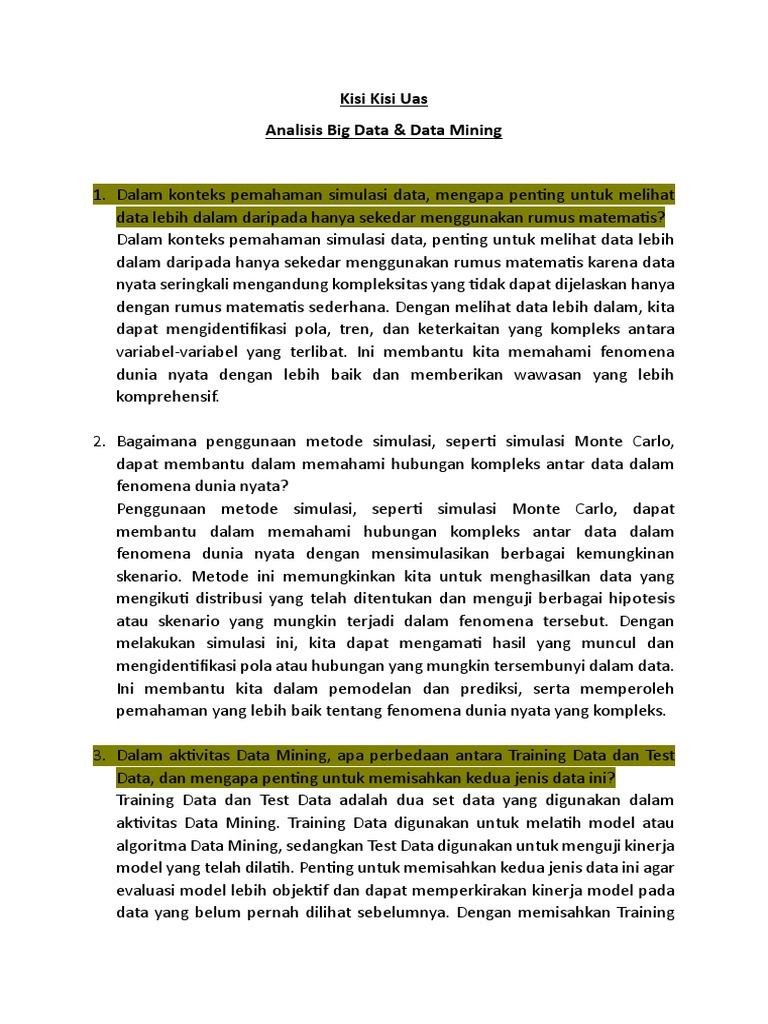 Rangkuman & Kisi Kisi Uas Analisis Big Data & Data Mining | PDF