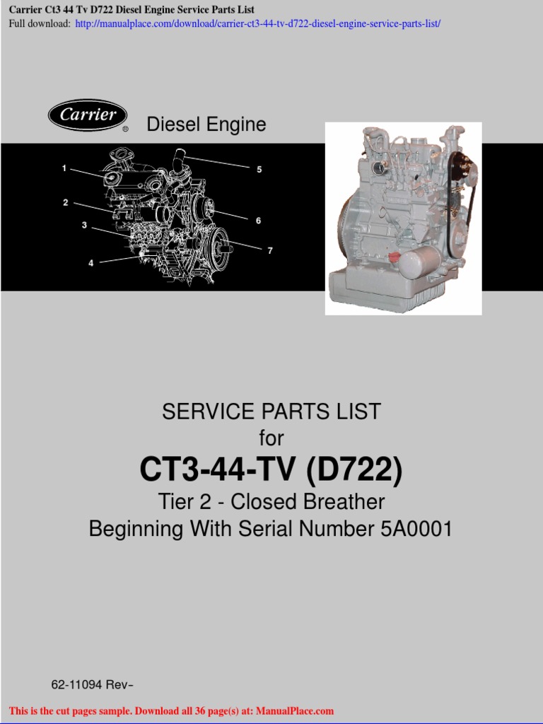 Carrier Ct3 44 TV d722 Diesel Engine Service Parts List | Download Free ...