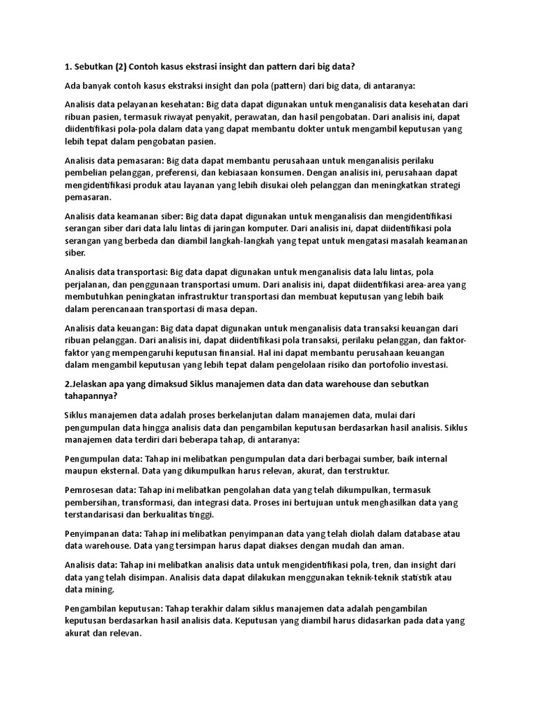 Kisi Kisi Analisis Big Data & Data Mining | PDF