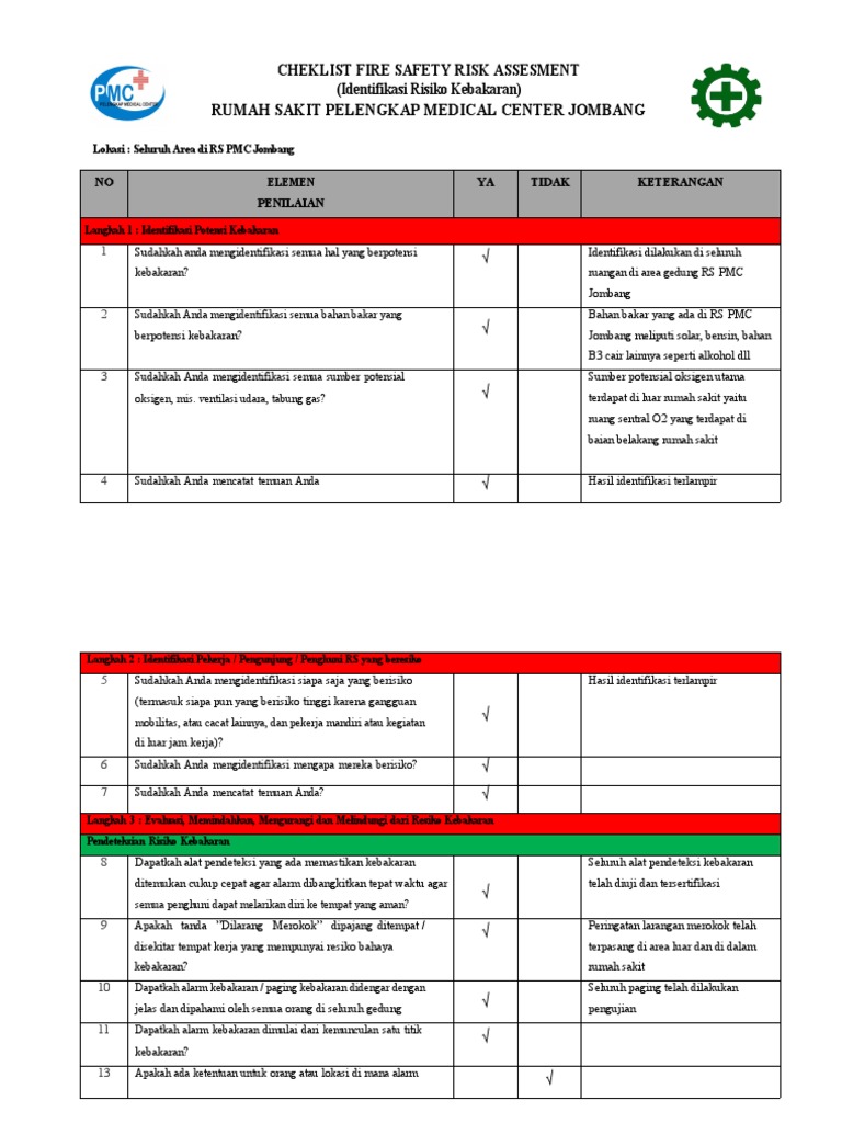 Cheklist Fire Safety Risk Assesment | PDF