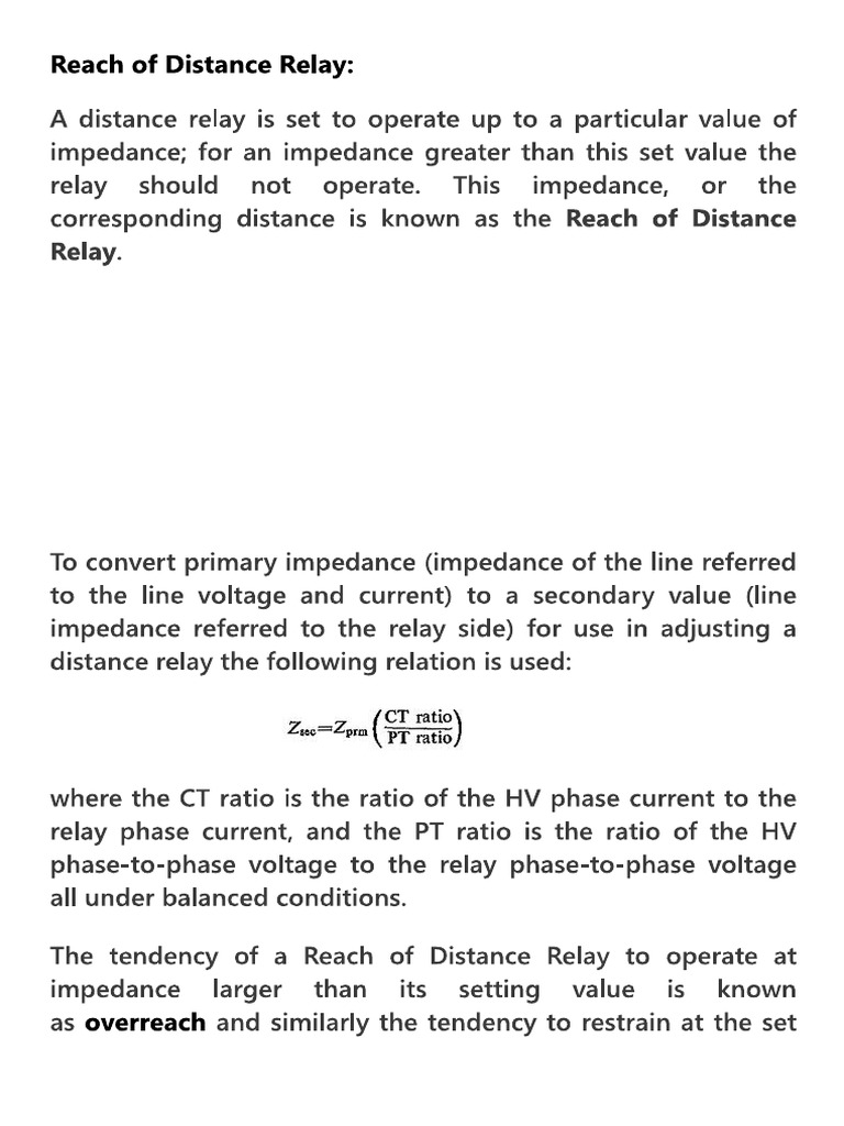 Reach of Distance Relay - Overreach - Underreach of Distance Relay | PDF