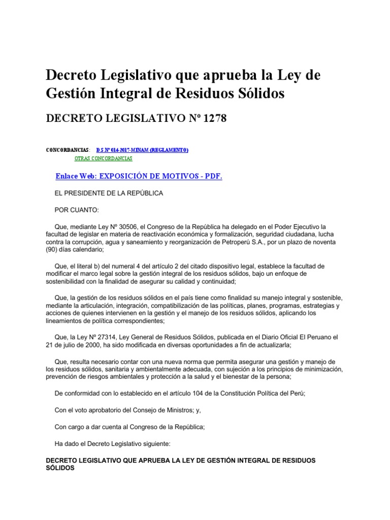 Ley 1278: Gestión Integral de Residuos Sólidos | PDF | Residuos ...