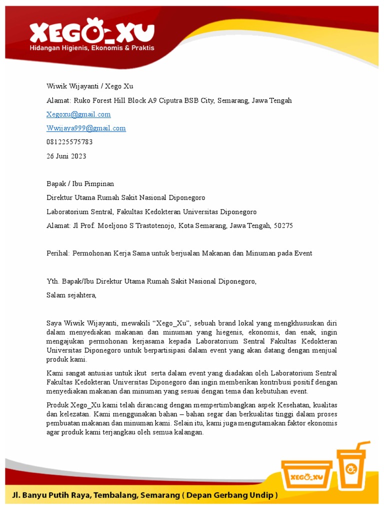 Surat Pengajuan Kerjasama Event Xego Xu | PDF