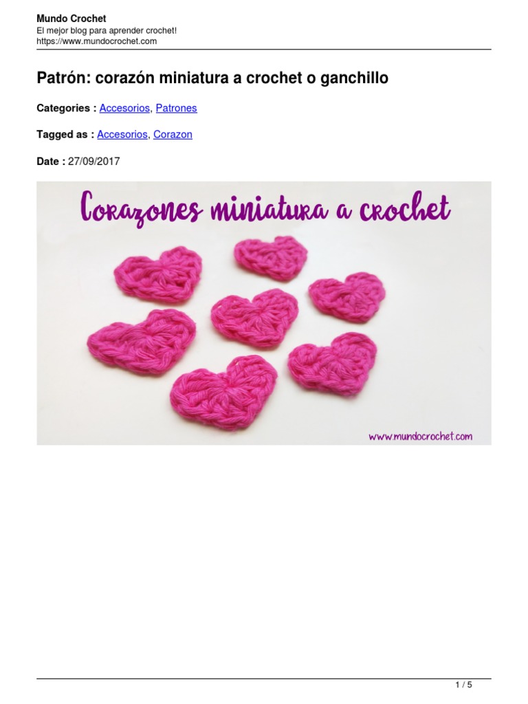 Patron Corazon Miniatura a Crochet o Ganchillo | PDF | Tejer | Costura