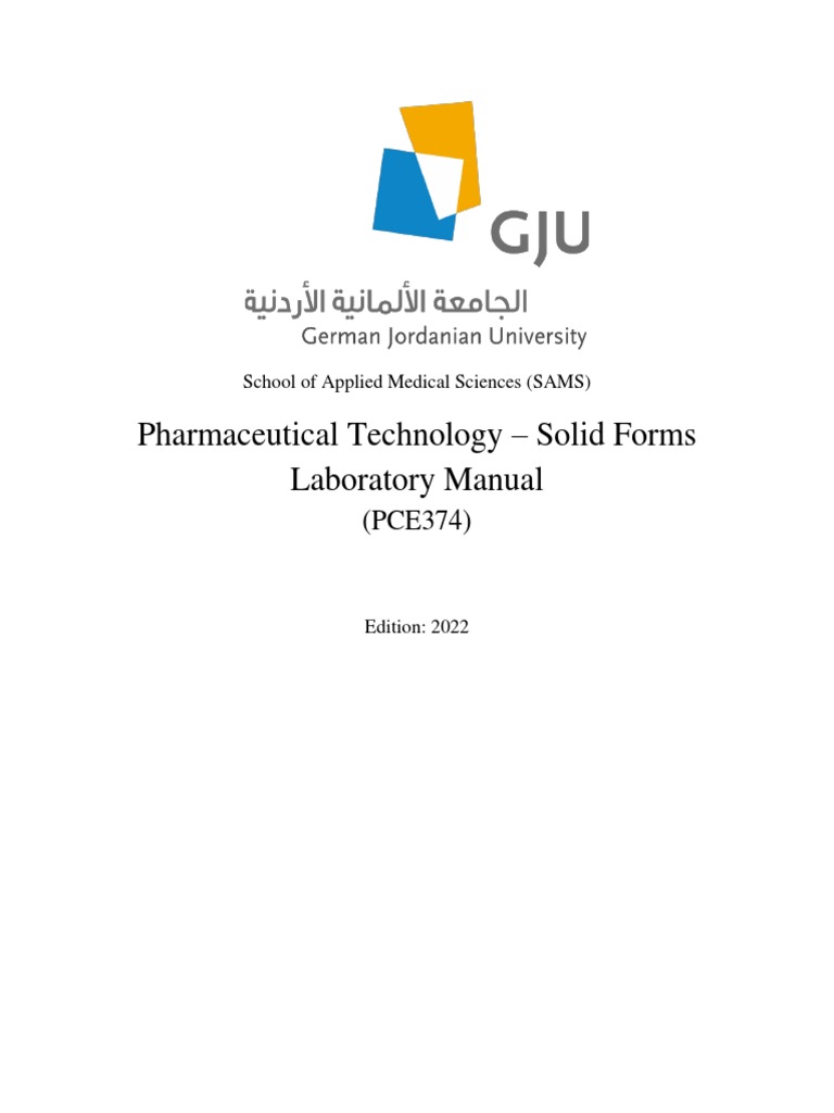 Pharmaceutical Solid Dosage Forms Lab Manual Summer2022 | PDF | Acid ...
