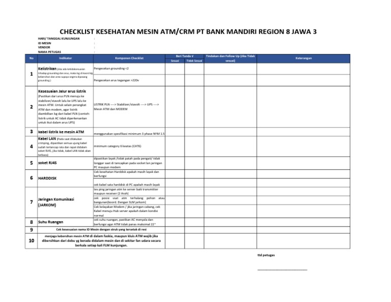 Checklist Kesehatan Atm | PDF