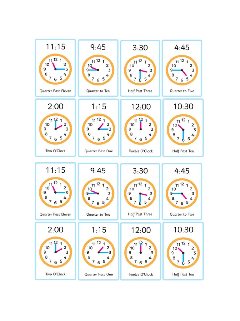 Time Flash Cards | PDF