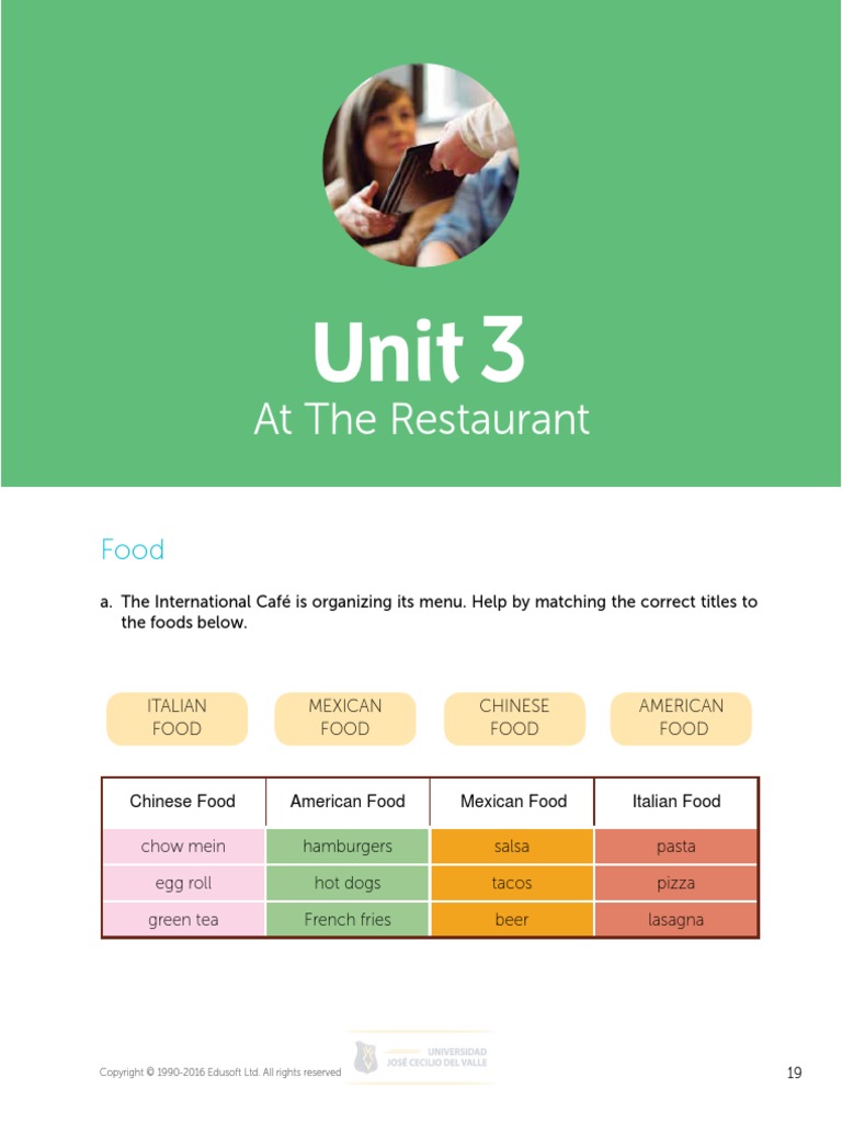 Basic 1 Workbook Unit 3 | PDF | Lunch | Restaurants