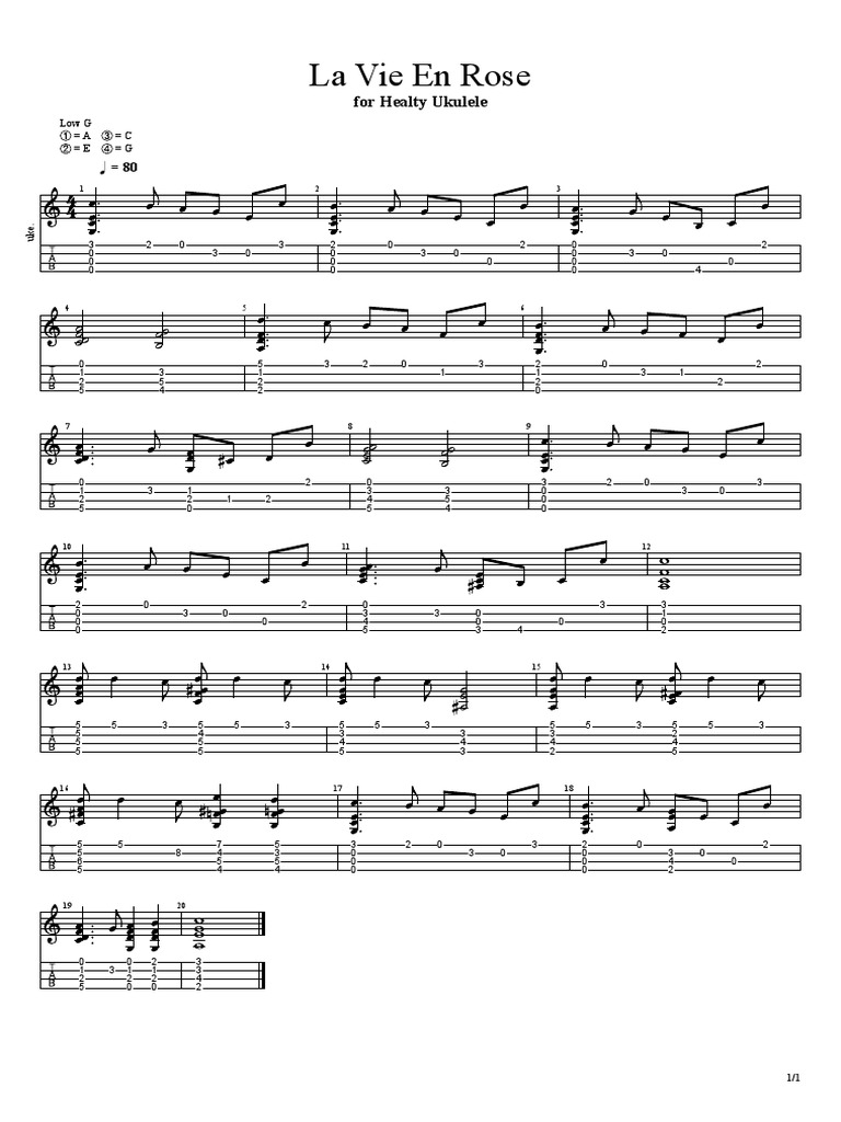 La Vie En Rose Ukulele Tabs Low G | PDF