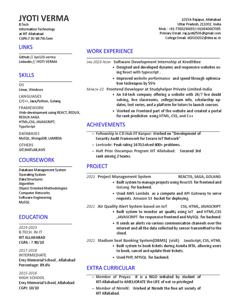 Jyoti Resume - 1 | PDF | Computing | Computer Programming