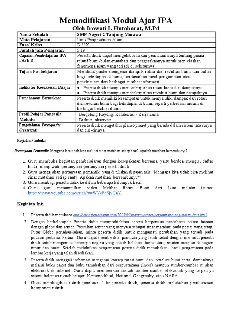 Memodifikasi Modul Ajar IPA | PDF