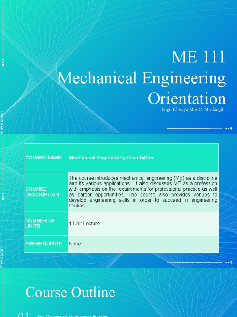 ME 111: Mechanical Engineering Orientation | PDF
