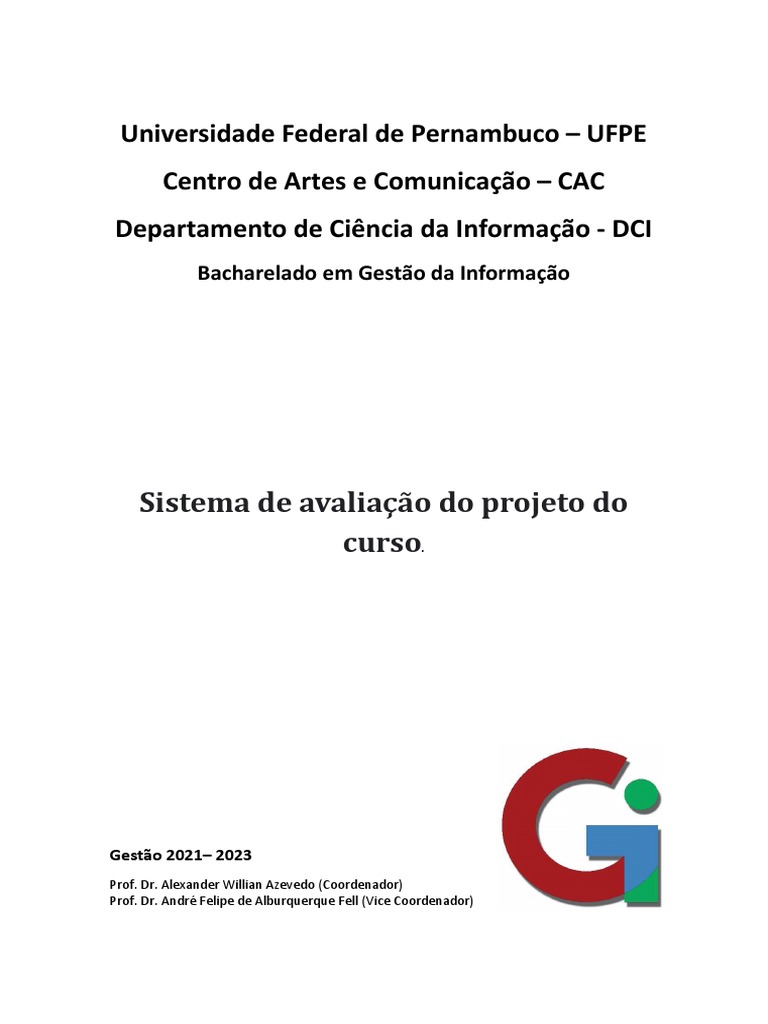 Sistema de avaliação do projeto do curso. | PDF | Aprendizado | Pedagogia