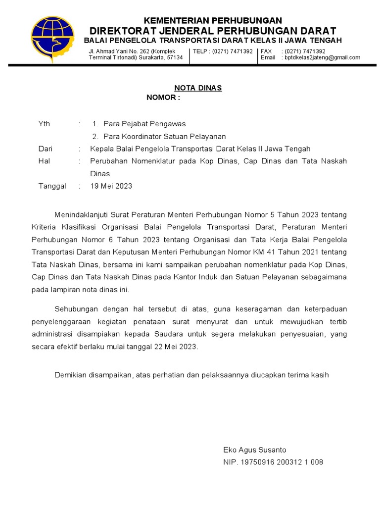 Contoh Format Nota Dinas | PDF