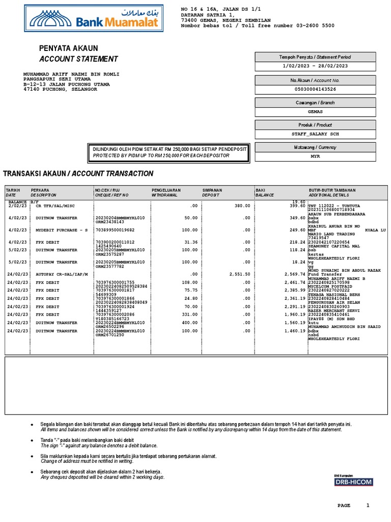 Account Statement: Penyata Akaun | PDF | Personal Finance | Corporate Jargon