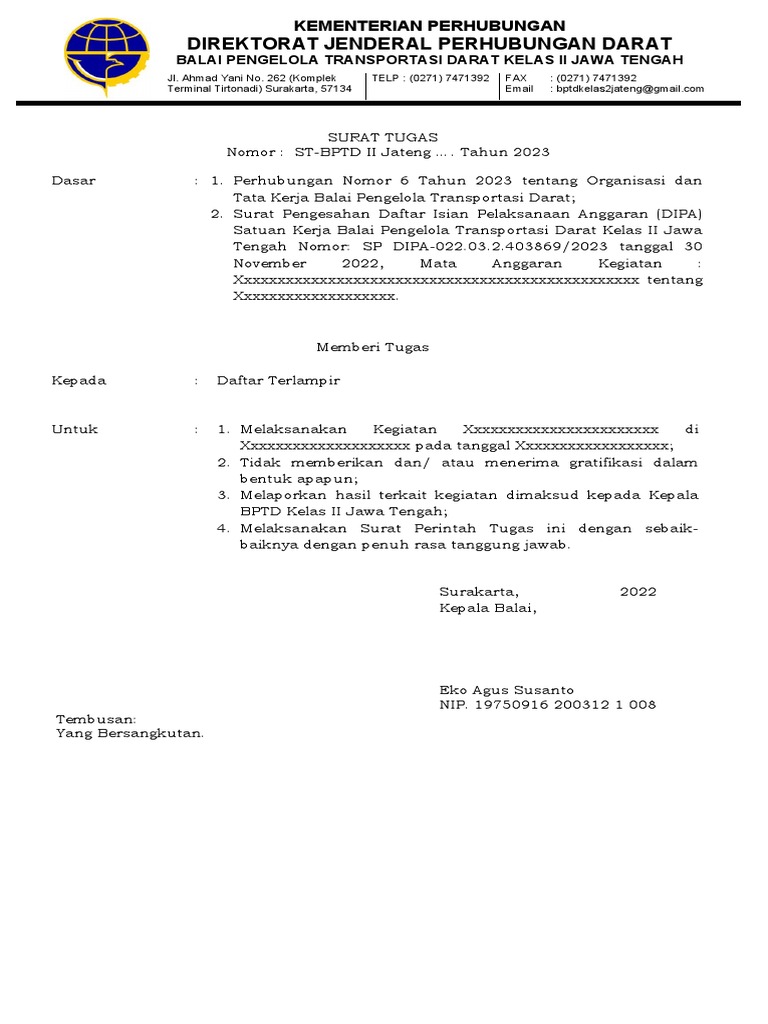 Contoh Format Surat Tugas KM 41 | PDF