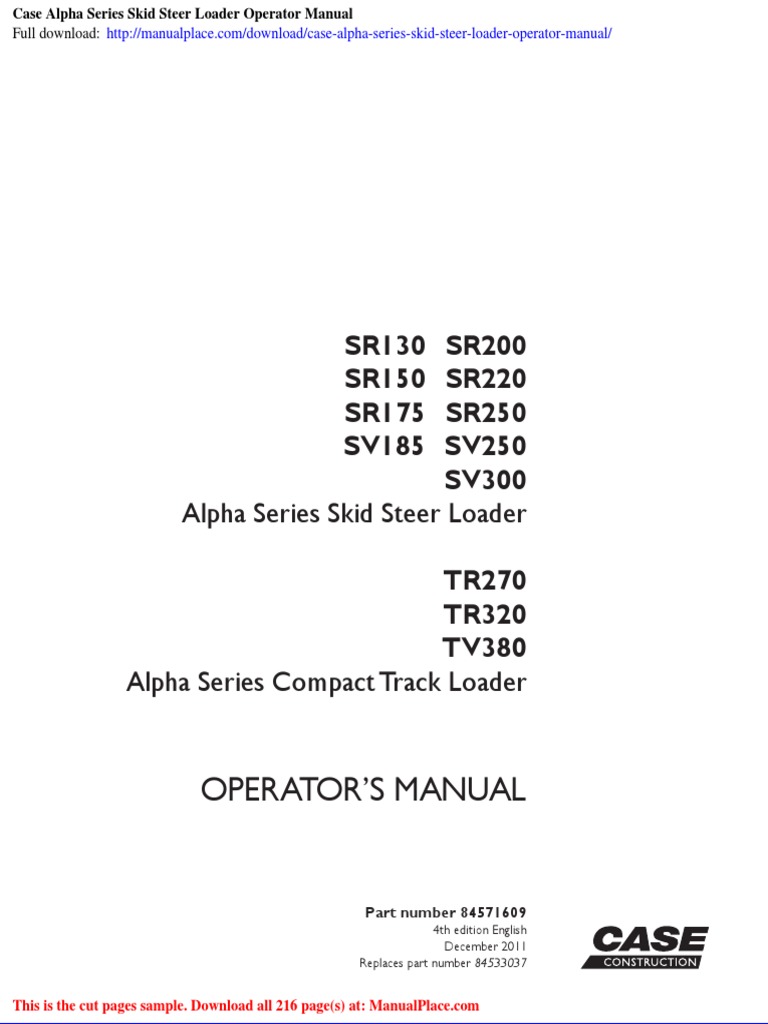 Case Alpha Series Skid Steer Loader Operator Manual | PDF | Elevator ...
