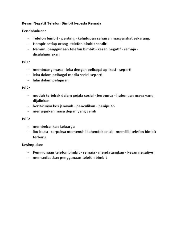 Kesan Negatif Penggunaan Telefon Bimbit Kepada Remaja Pdf