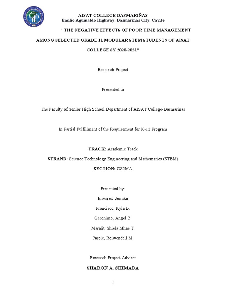 Poor Time Management in AISAT Students | PDF | Time Management ...
