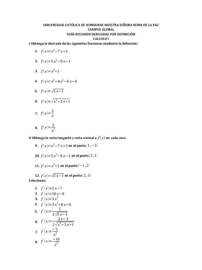 Guia Calculo I Derivada Por Definicion | PDF