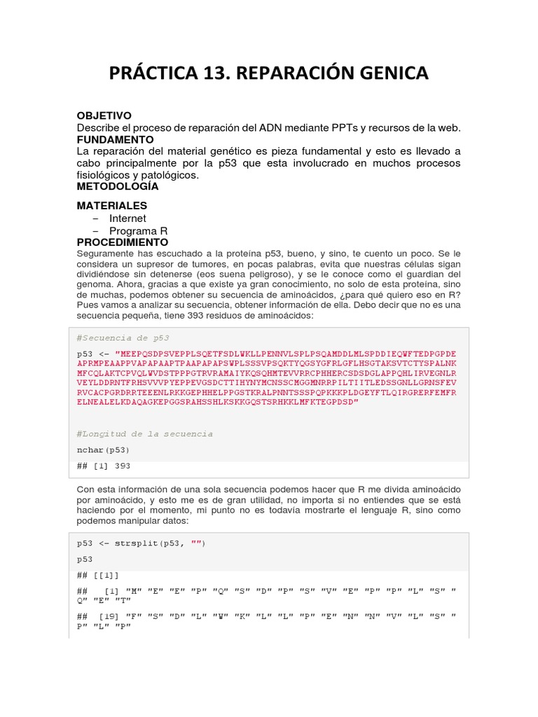 Practica 13. Reparacion Genica | PDF | Reparación de adn | P53