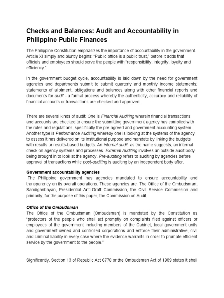 Philippine Government Audit and Accountability | PDF | Auditor's Report ...